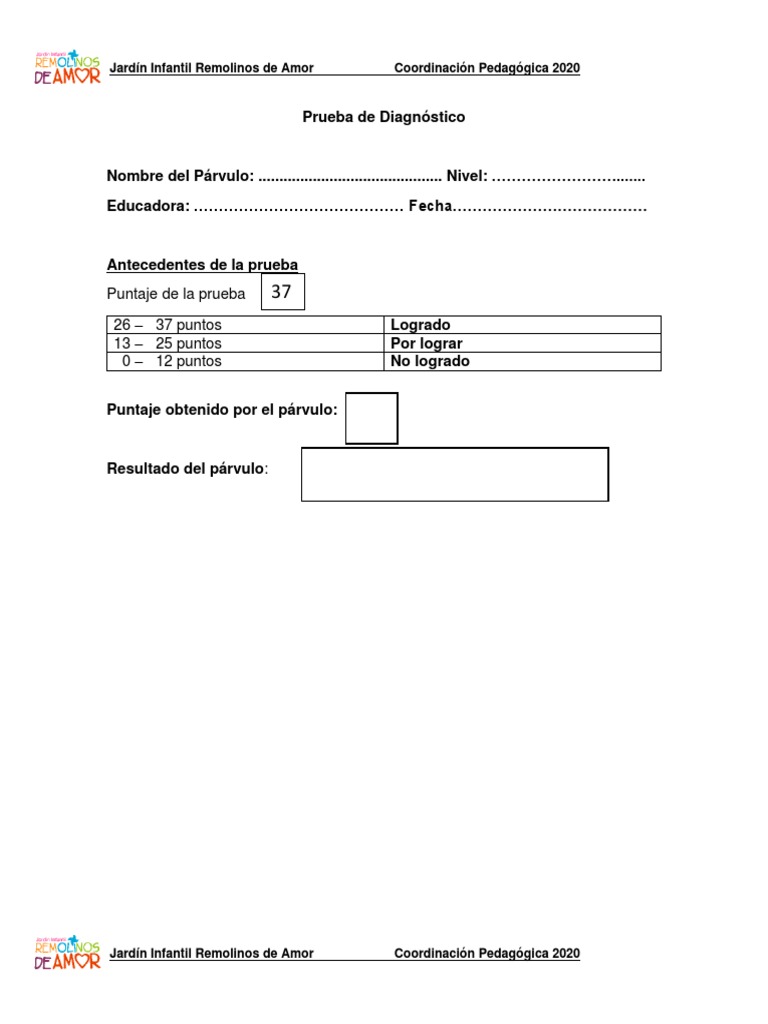 Prueba Diagnostico Pre Kinder | PDF | Educación de la primera infancia ...