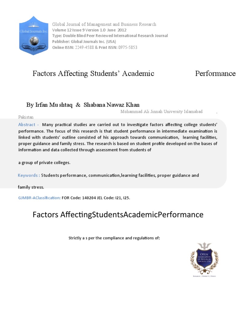 Factors Affecting Students Academic | PDF | Dependent And Independent ...