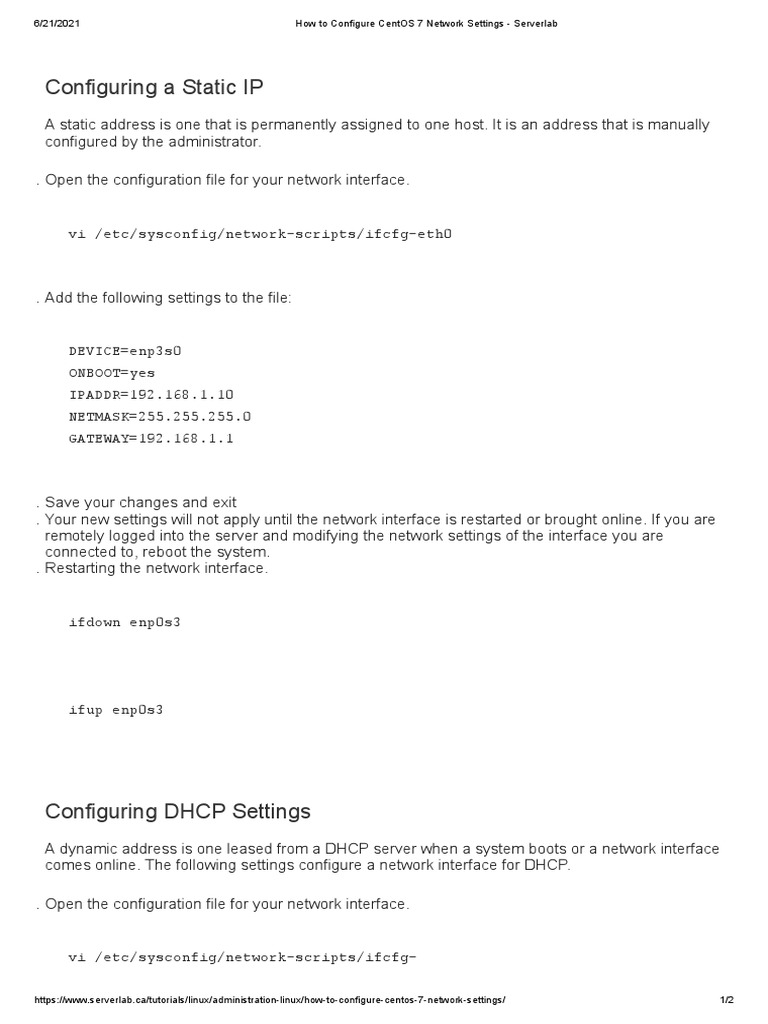 How To Configure CentOS 7 Network Settings - Serverlab | PDF