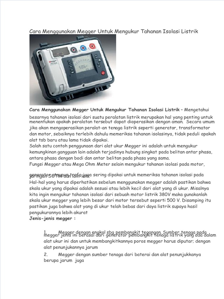 Cara Menggunakan Megger Untuk Mengukur Tahanan Isolasi Listrik | PDF