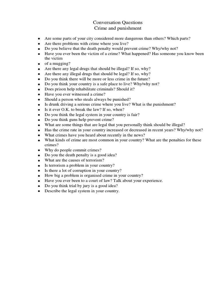 Crime and Punishment Conversation Questions | PDF