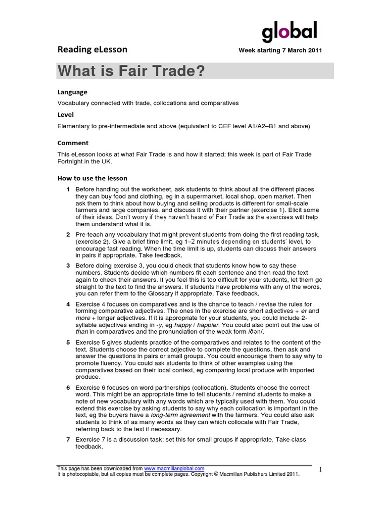 What Is Fair Trade?: Reading Elesson | PDF | Fair Trade | Cognition