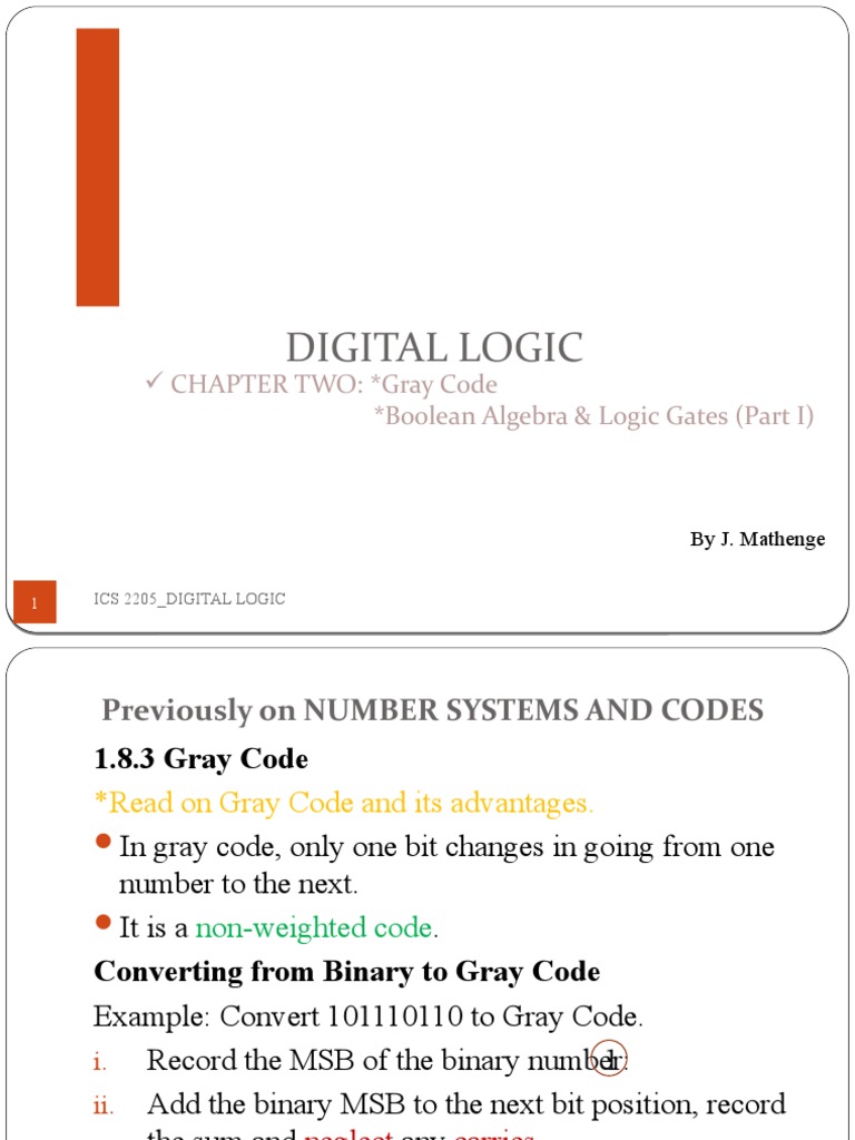 Ics 2205 Lecture 2 Gray Code Boolean Algebra And Logic Gates Download Free Pdf Logic Gate