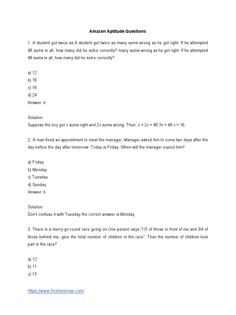 Amazon Aptitude Questions | PDF