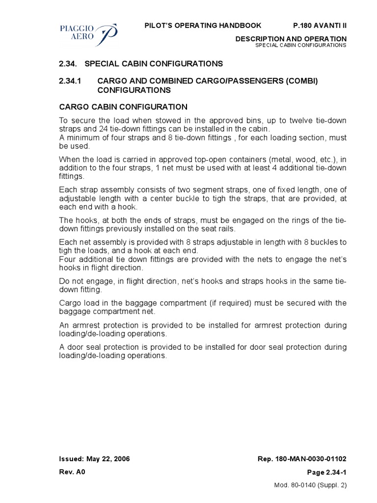 2.34. Special Cabin Configurations 2.34.1 Cargo and Combined Cargo ...