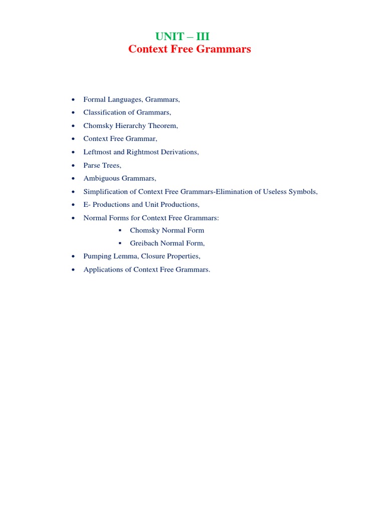Context Free Grammars: Unit - Iii | PDF | Parsing | Computer Science