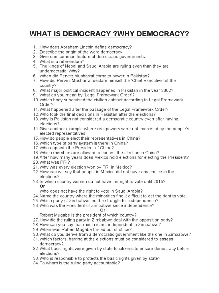 What Is Democracy-Extra Questions | PDF | Zimbabwe | Elections