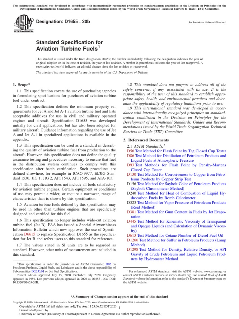 Aviation Turbine Fuels: Standard Specification For | PDF | Jet Fuel ...
