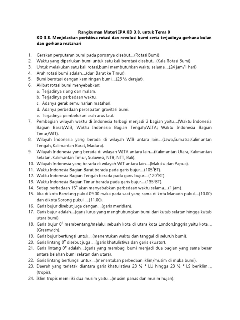 Rangkuman Materi IPA Tema 8 | PDF