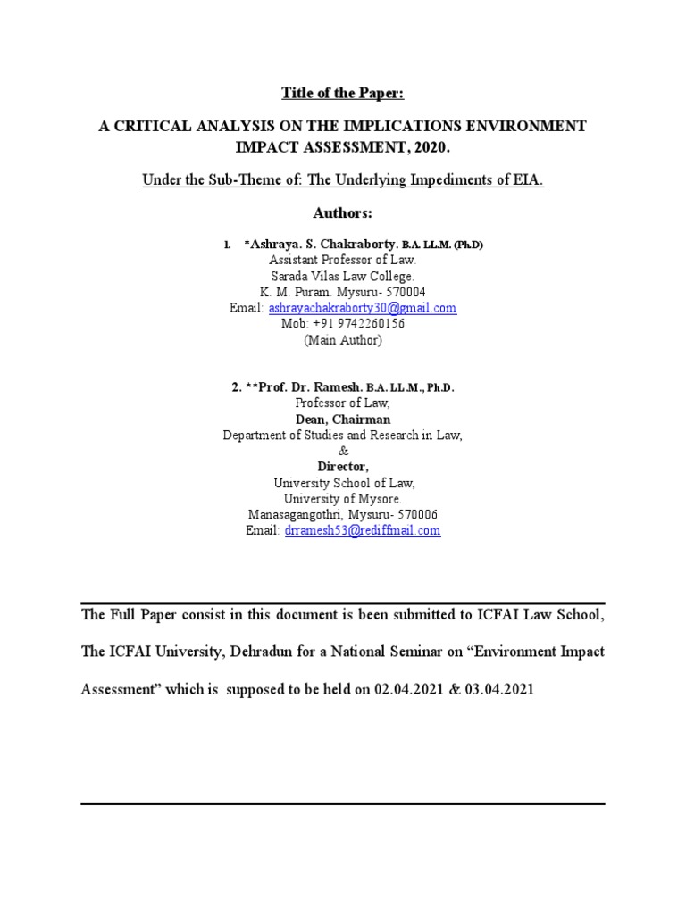 Full Paper - A CRITICAL ANALYSIS ON THE IMPLICATIONS ENVIRONMENT IMPACT ...