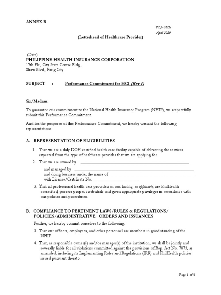 PhilHealth Performance Commitment Rev 4 | PDF | Health Care | Government