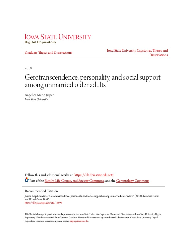 Gerotranscendence Personality and Social Support Among Unmarrie | PDF ...