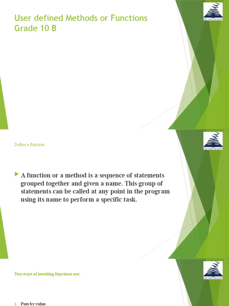 User Defined Methods or Functions Grade 10 B | Download Free PDF ...