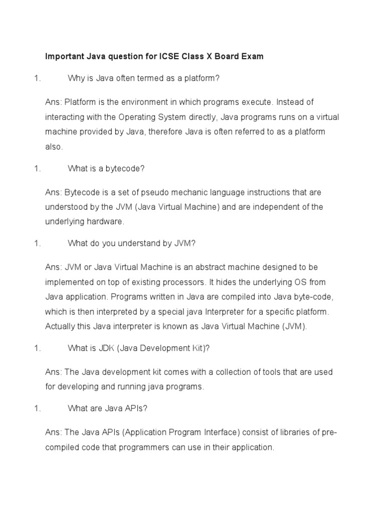 Important Java Question For Icse Class X Board Exam Pdf Constructor Object Oriented