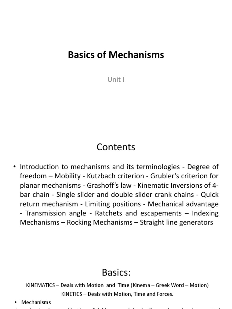 Basics of Mechanisms: Unit I | PDF | Kinematics | Machines