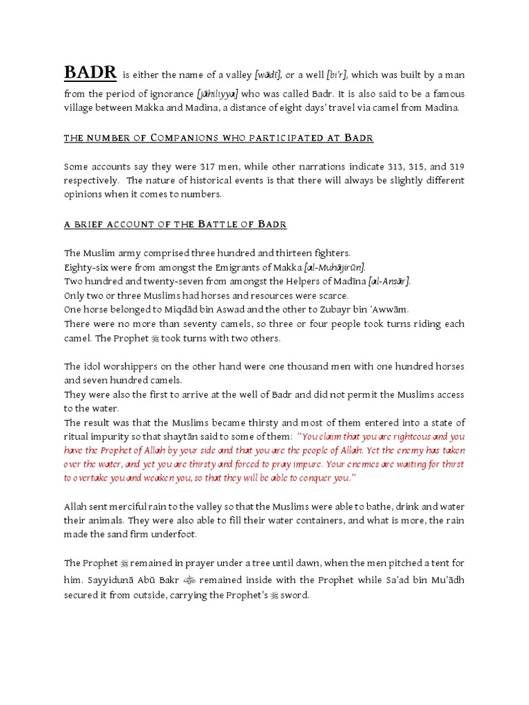 The BATTLE OF BADR Summary | PDF | Muhammad | Abrahamic Religions