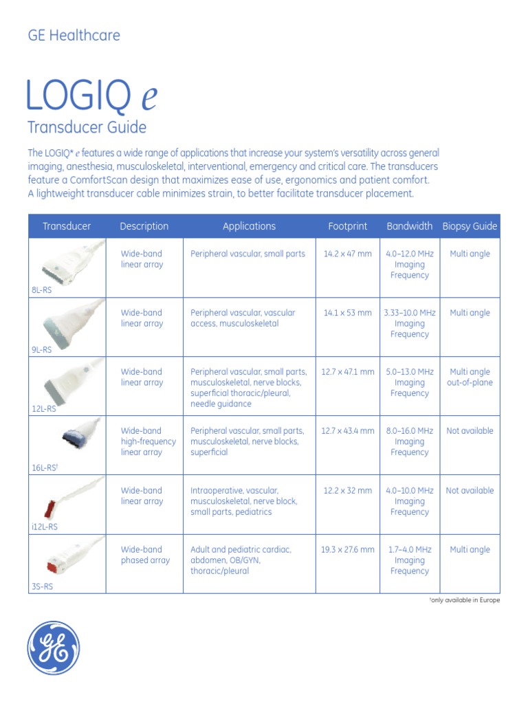 GEHealthcare LOGIQ-E - Transducer Guide | PDF | Health Care | Medicine