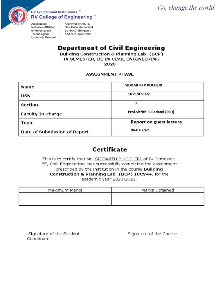 Department of Civil Engineering: Report On Guest Lecture | PDF ...