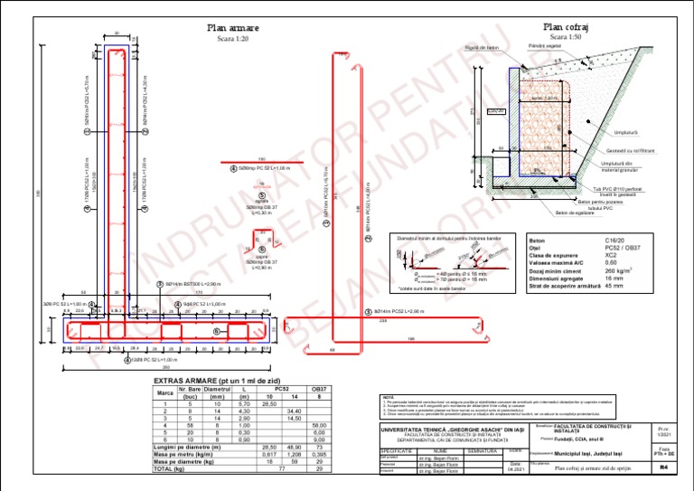 TEMA 3 Exemplu Plan Armare Zid de Sprijin 1 | PDF