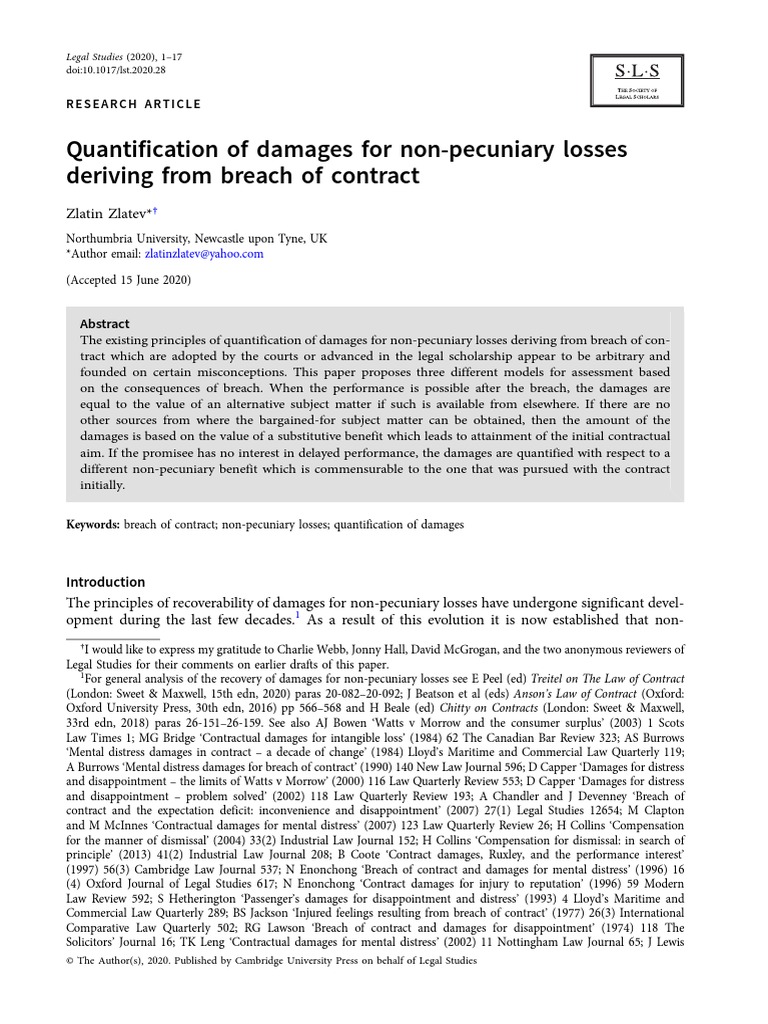 Quantification of Damages For Non-Pecuniary Losses | PDF | Damages ...