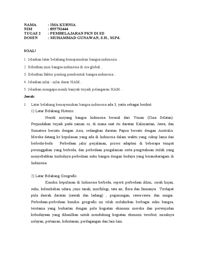 Tugas 2 Pembelajaran PKN Di SD - Ima | PDF