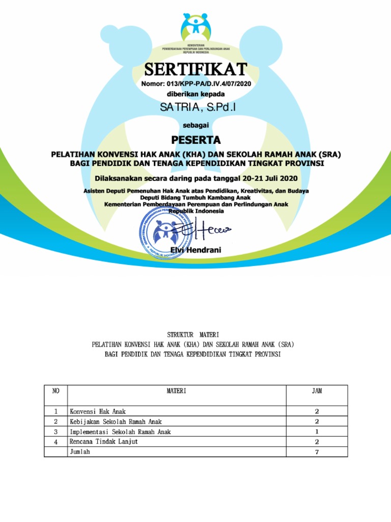 Sertifikat Bimtek Sra Kha 20 Nota Harizen | PDF