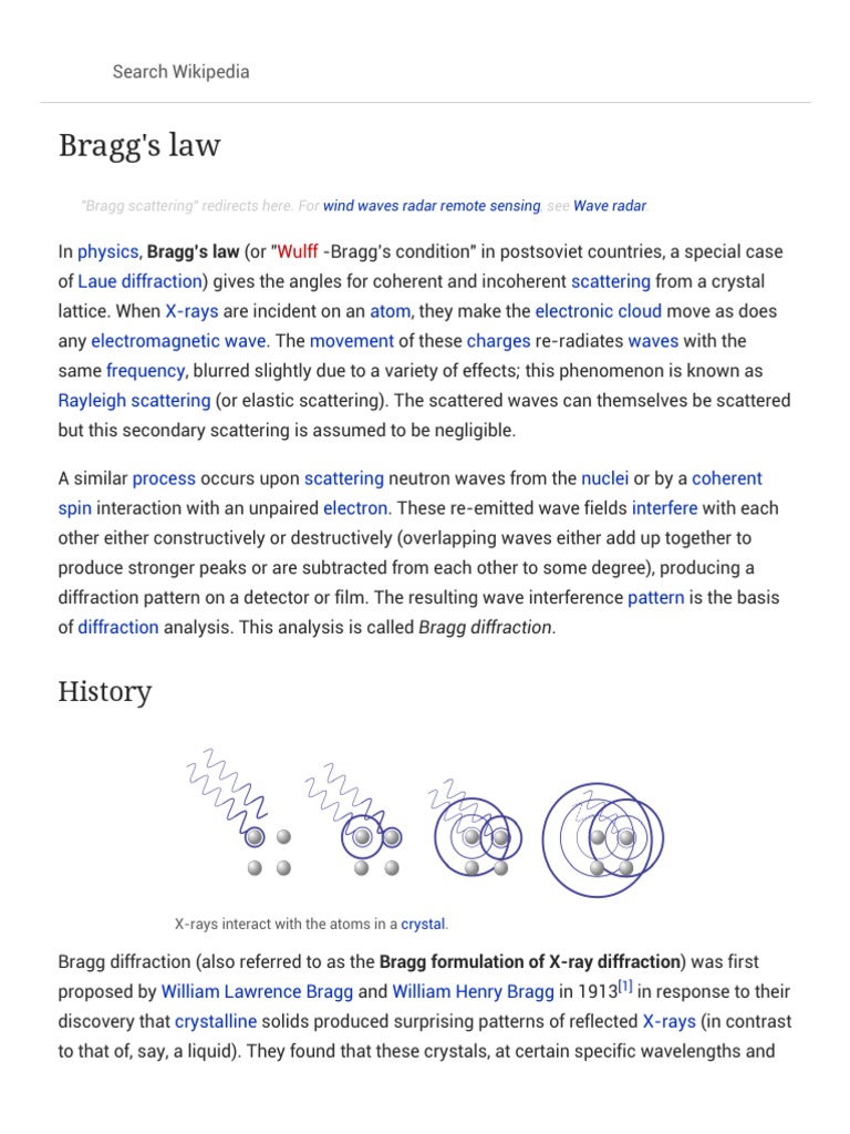 Bragg's Law - Wikipedia, The Free Encyclopedia | PDF | Natural ...