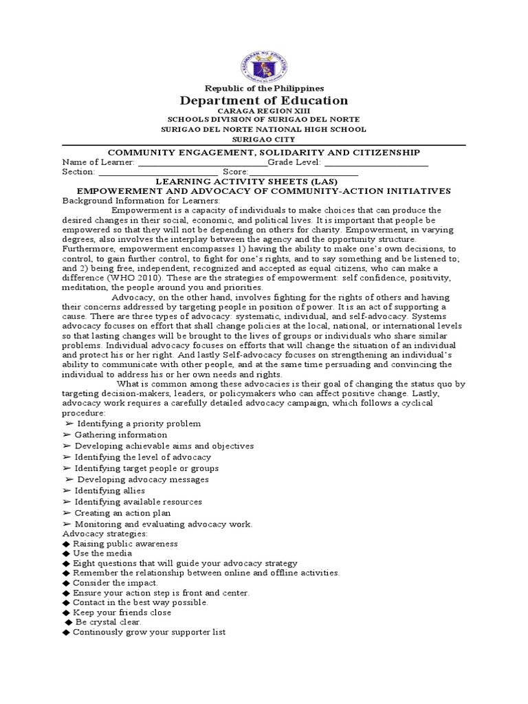 Department of Education: Community Engagement, Solidarity and ...