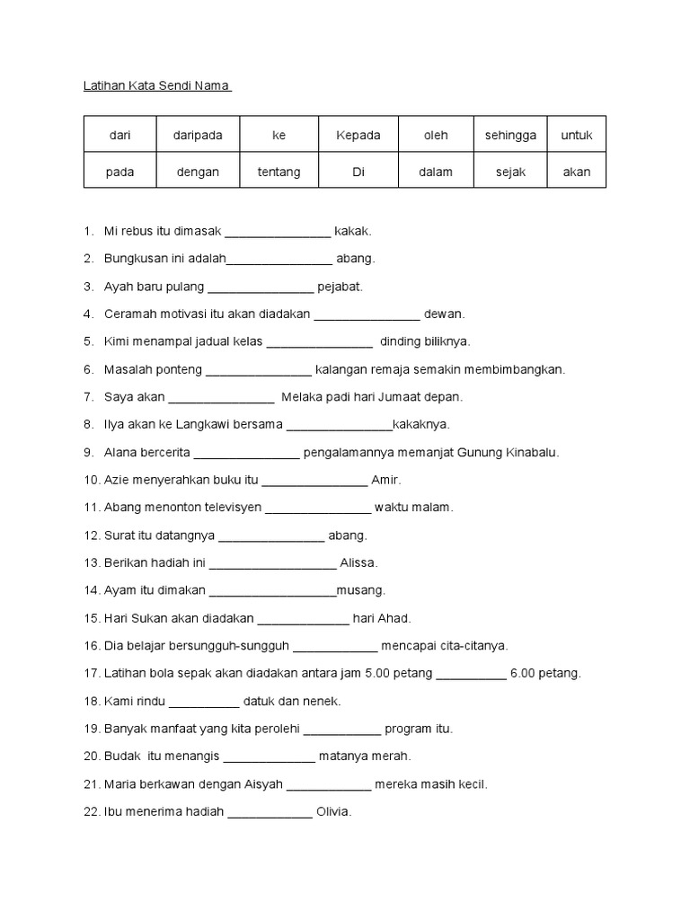 Latihan Kata Sendi Nama | PDF
