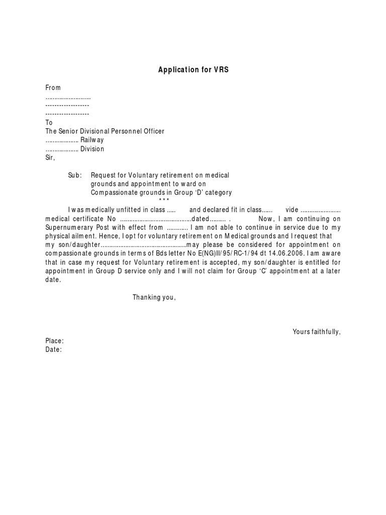 Application For VRS | PDF | Finance & Money Management | Law