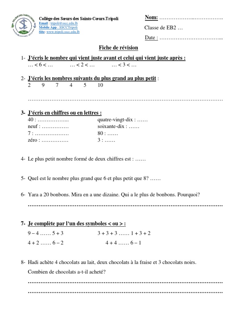 Fiche de révision maths EB2 | PDF