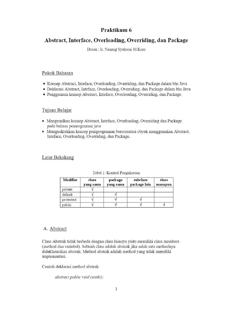 Praktikum 6 Abstract, Interface, Overloading, Overriding, Dan Package ... Praktikum 6 Abstract, Interface, Overloading, Overriding, Dan Package ...