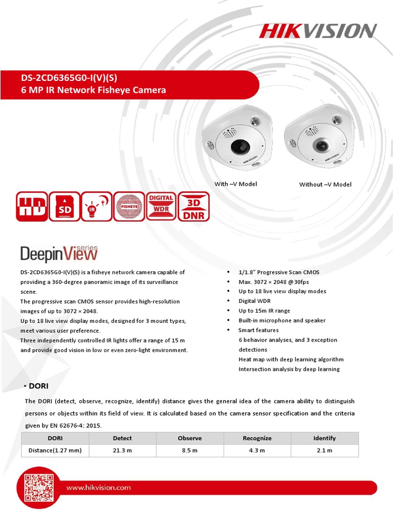 DS-2CD6365G0-I (V) (S) 6 MP IR Network Fisheye Camera: Dori Detect ...