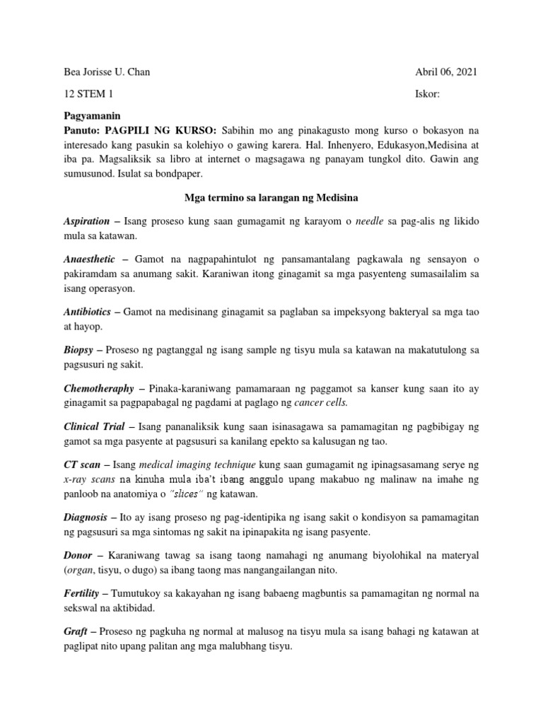 Filipino Sa Piling Larangan Q3W3 Awtput Chan Bea Jorisse U | PDF