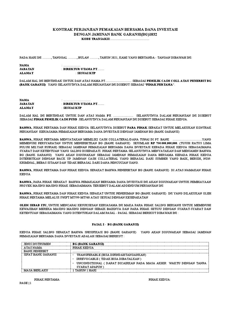 Draft Kontrak Penerbitan BG by Swift | PDF