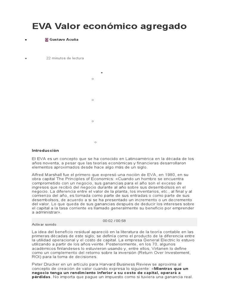 Entendiendo el Valor Económico Agregado (EVA) | PDF | Capital de ...