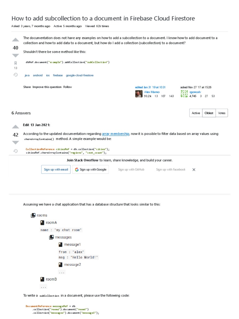 How To Add Subcollection To A Document in Firebase Cloud Firestore | PDF | Mobile App | Array ...