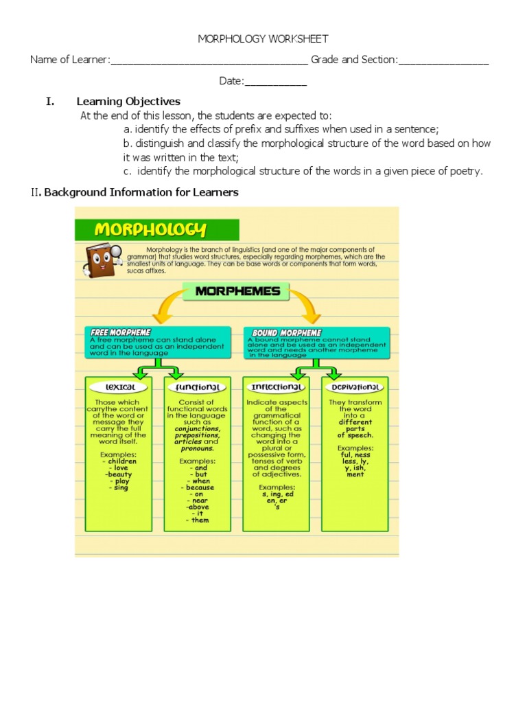 Morphology Worksheet Activities | PDF | Word | Morphology (Linguistics)
