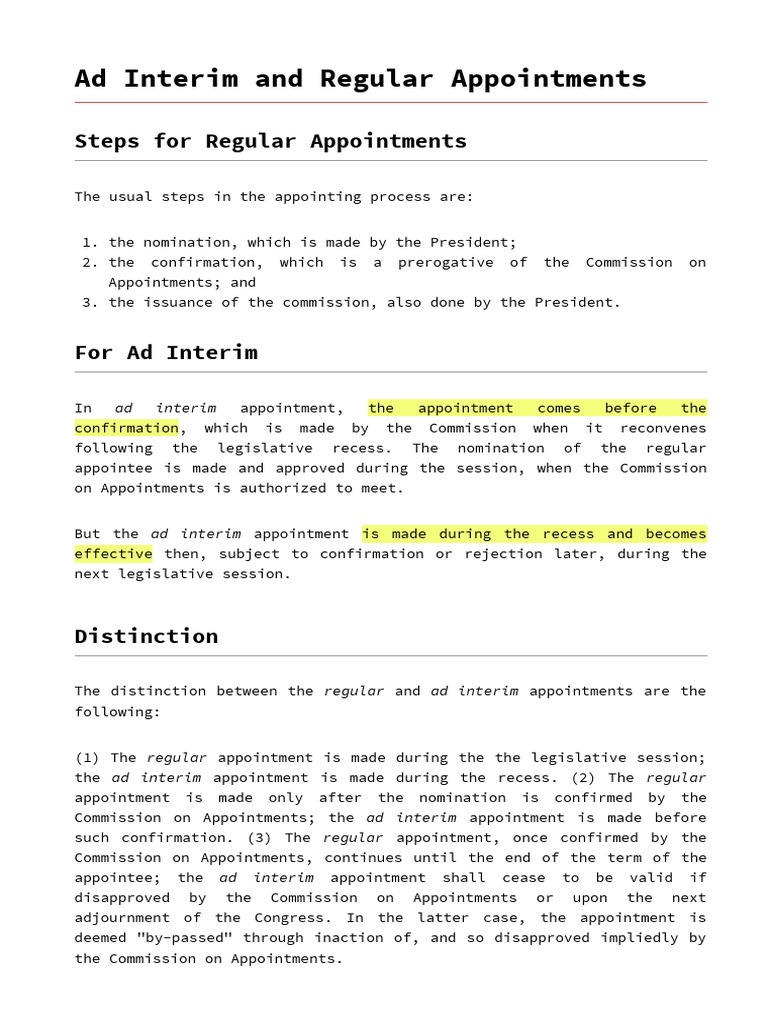 Ad Interim and Regular Appointments | PDF | Presidents Of The United ...
