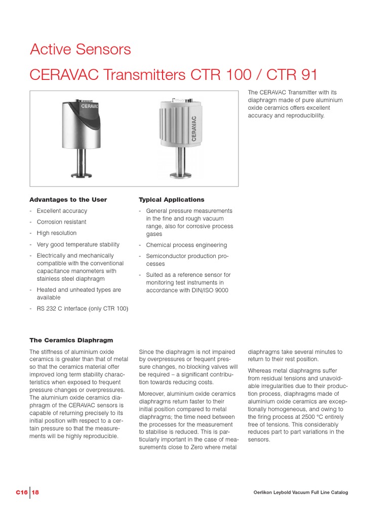 Active Sensors CERAVAC Transmitters CTR 100 / CTR 91: Advantages To The User Typical ...