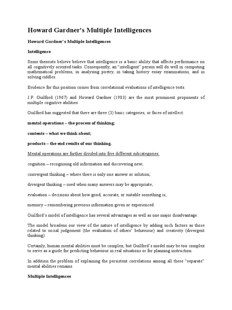 Howard Gardner's Multiple Intelligences Intelligence | PDF ...