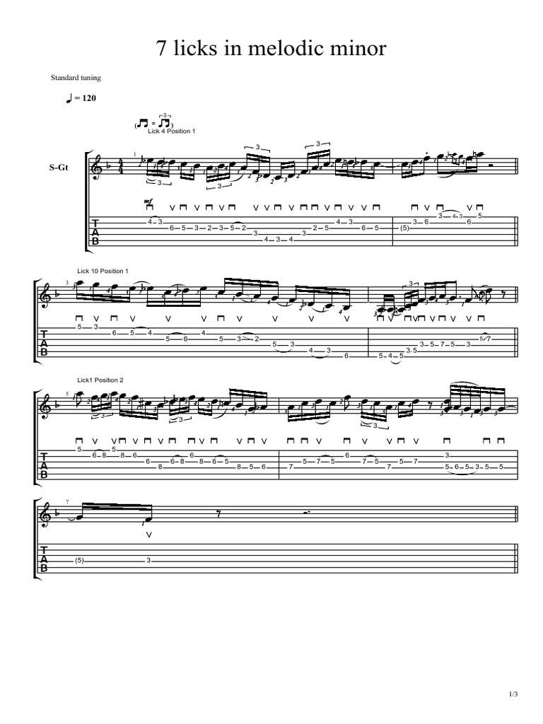 7 Licks in Melodic Minor: Standard Tuning | PDF | Pitch (Music)