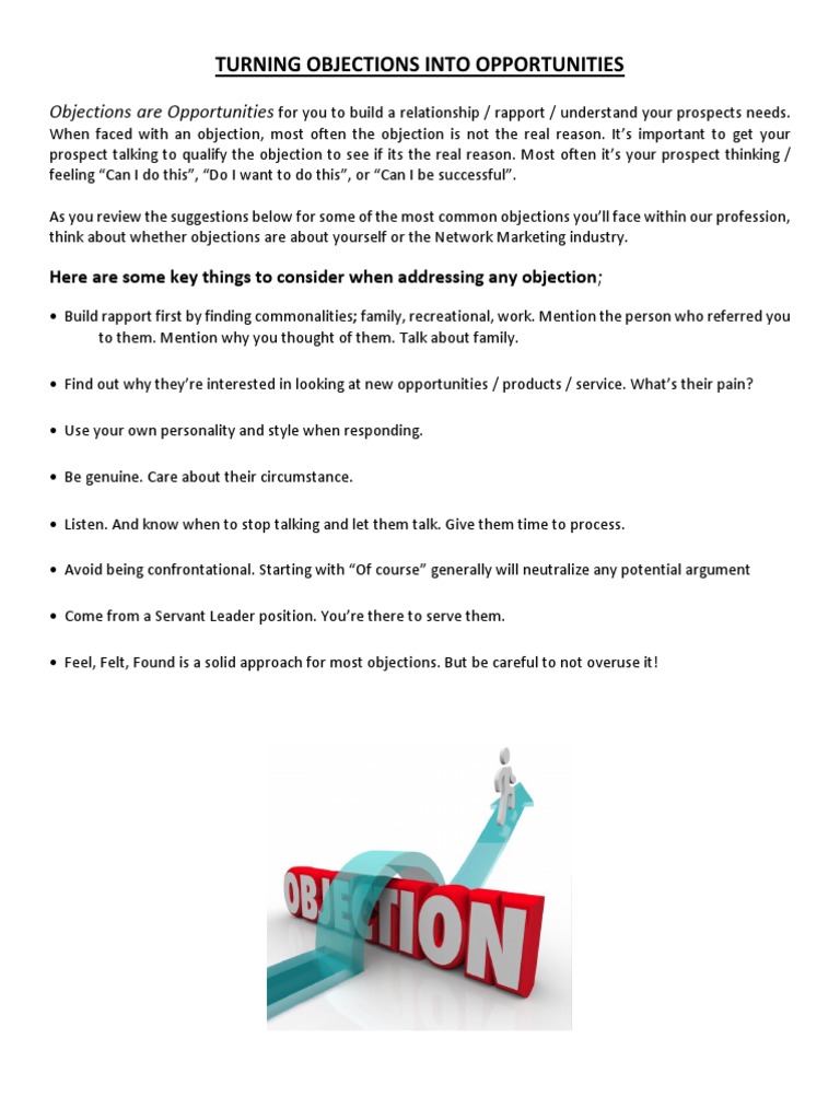 Turning Objections Into Opportunities | PDF | Multi Level Marketing ...