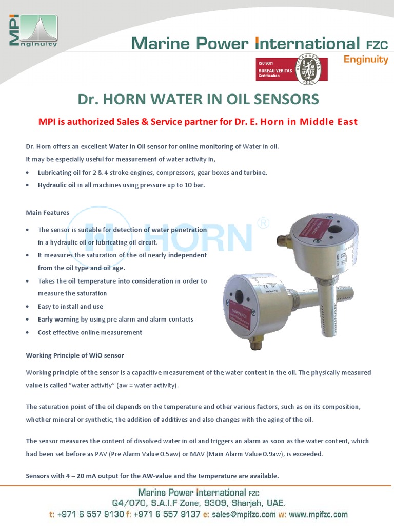 Dr. Horn Water in Oil Sensors: MPI Is Authorized Sales & Service ...