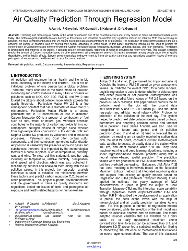 Air Quality Prediction Through Regression Model | PDF | Regression ...