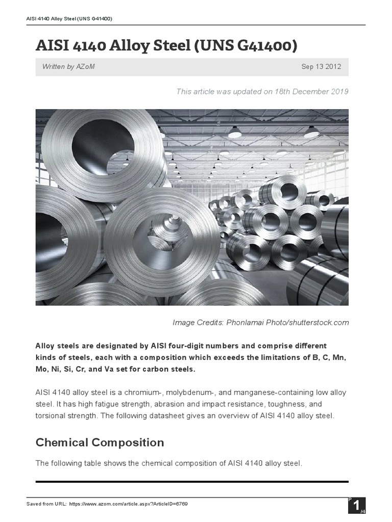 Aisi 4140 Alloy Steel (Uns g41400) | PDF | Annealing (Metallurgy ...
