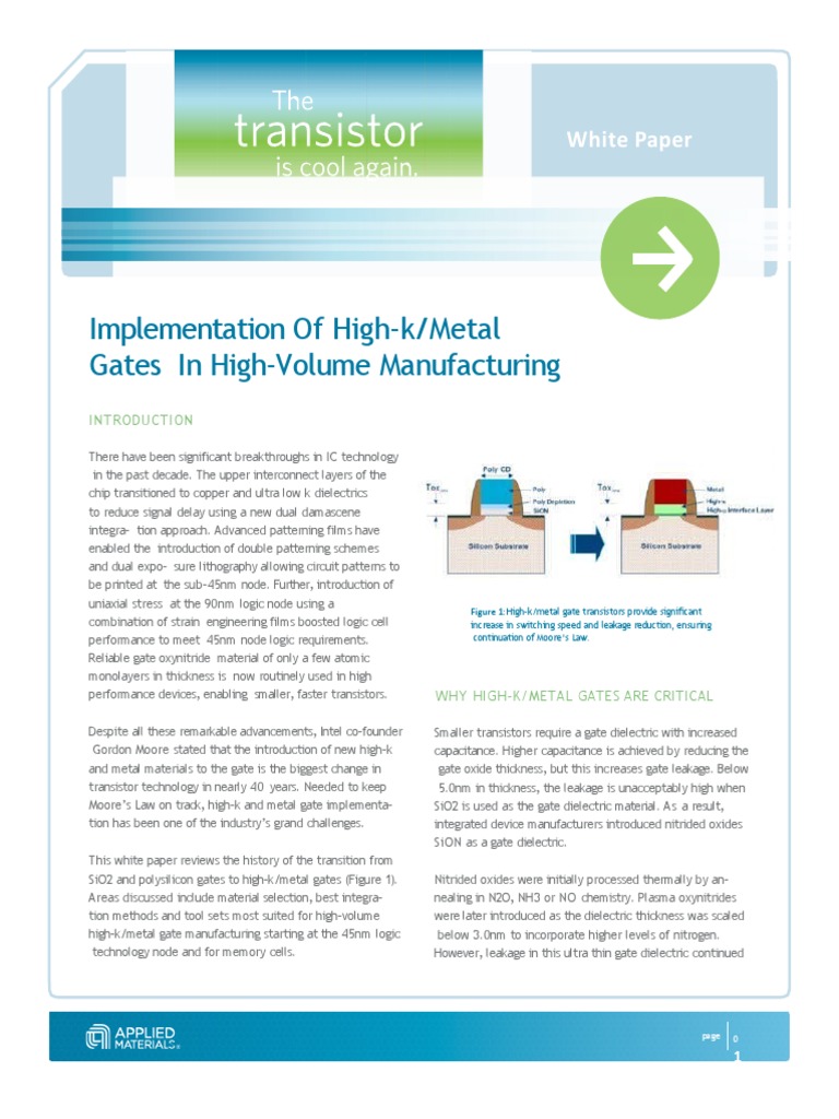Implementation of High-k/Metal Gates in High-Volume Manufacturing | PDF ...