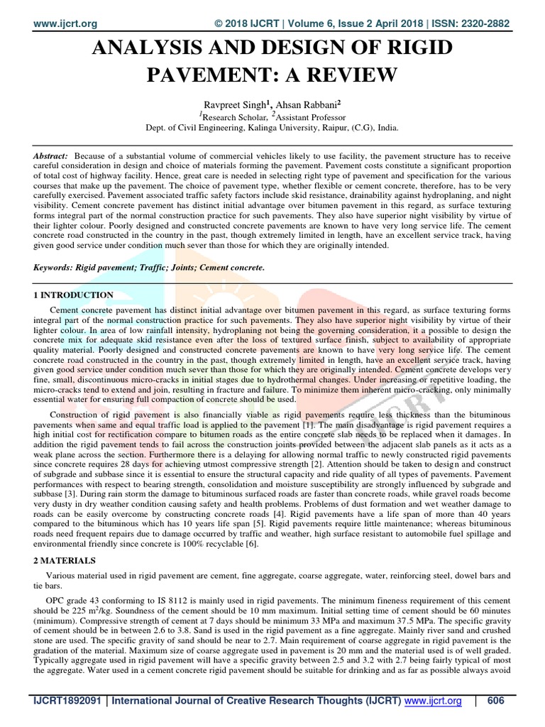 Analysis and Design of Rigid Pavement: A Review: Ravpreet Singh Ahsan ...