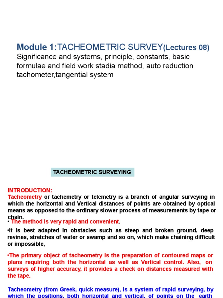 Module 1:tacheometric Survey | PDF | Surveying | Scientific Observation