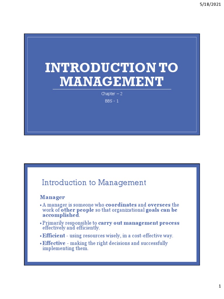 Chapter 2 Handouts - Introduction To Management 2 | PDF | Goal | Leadership